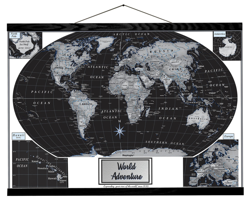 Canvas Black World Map 42″X30″ – Replogle Globes | Replogle Globes